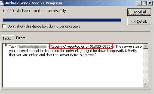 [Solved ] Send Receive Error - Fix Outlook Error 0x80040900